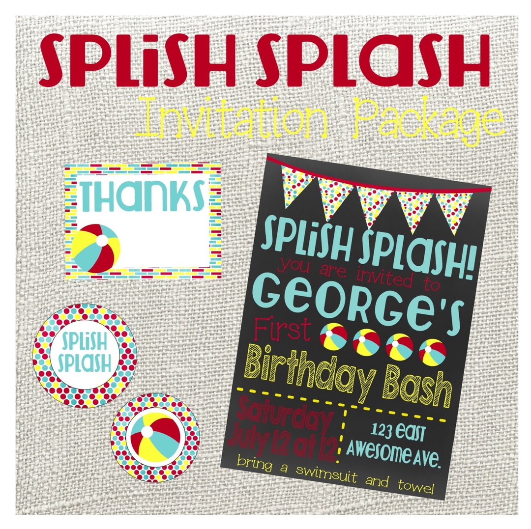 Splish Splash Birthday Bash Invitation Package. Personalized and ...