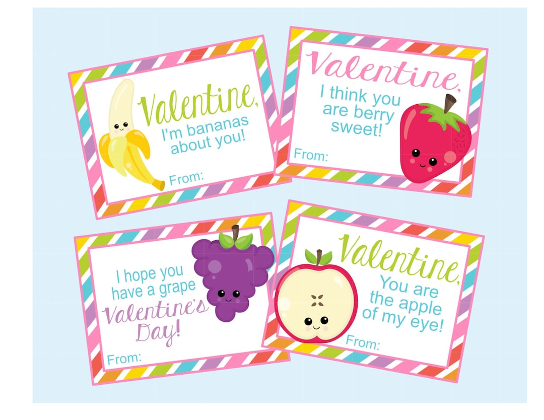 Fruit Valentine's Day Cards. Classroom Valentine's Cards. Strawberry ...
