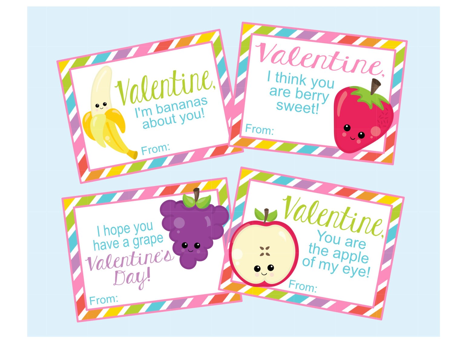 Fruit Valentine's Day Cards. Classroom Valentine's Cards. Strawberry ...