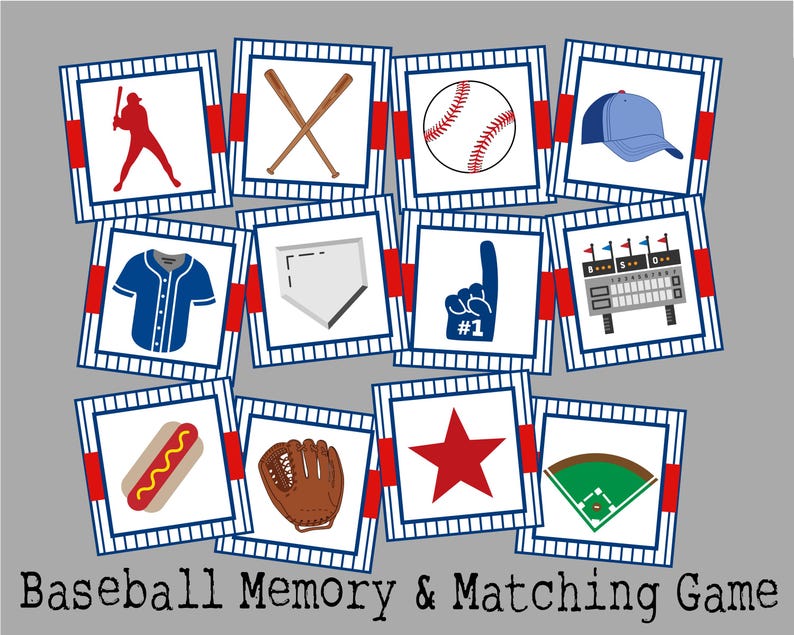 Printable Baseball Memory & Matching Game. Instant Digital Download. - Etsy