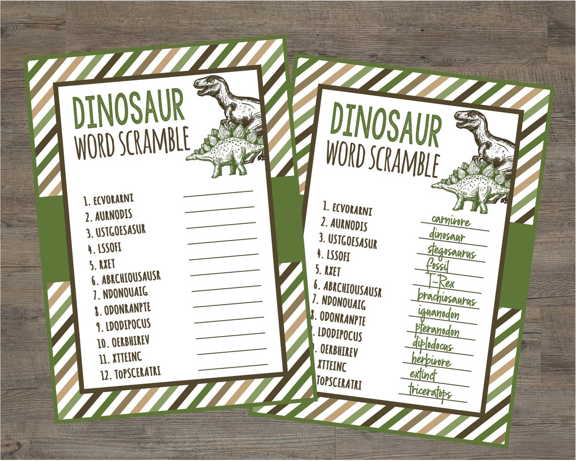 Dinosaur Word Scramble. Printable Instant Digital Download. Green Brown ...