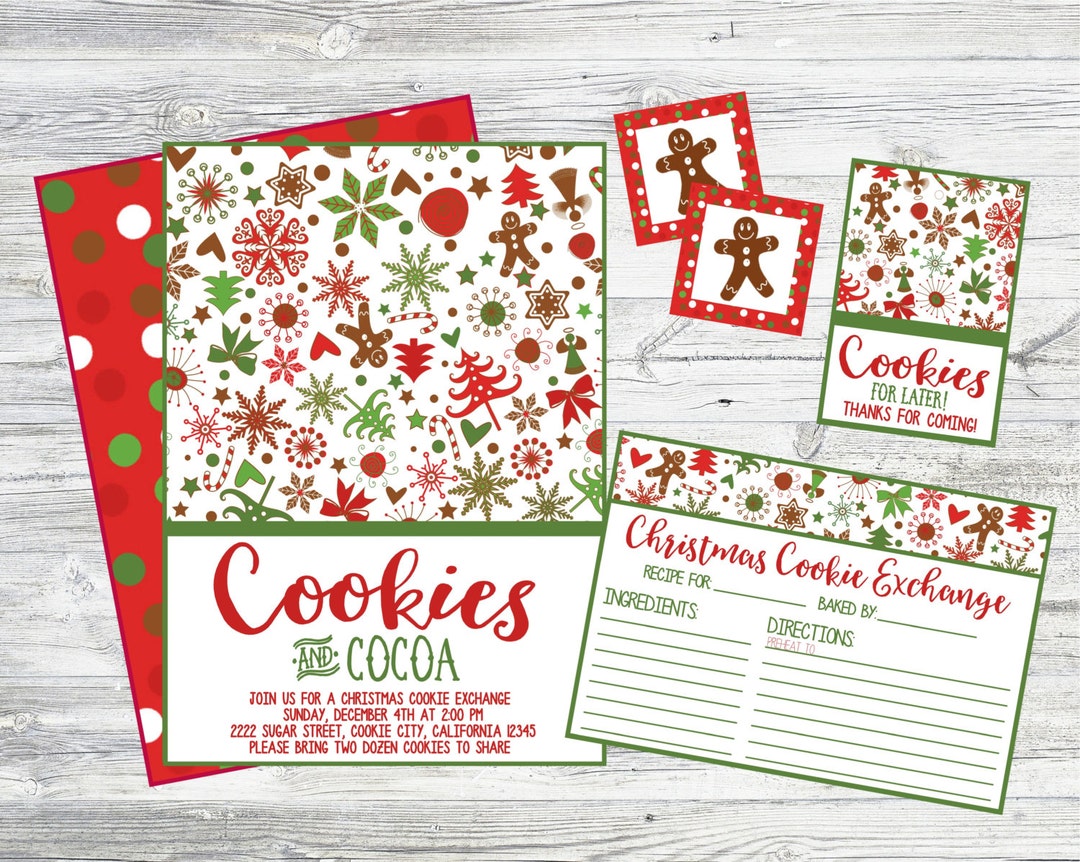 Christmas Cookie Exchange Invitation Set. Digital Invitation, Recipe ...