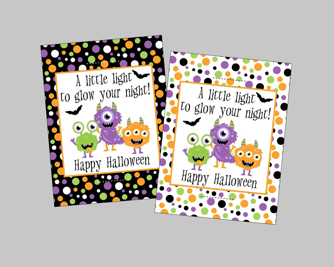 Printable A Little Light to Glow Your Night. Monster Glow Stick Cards ...
