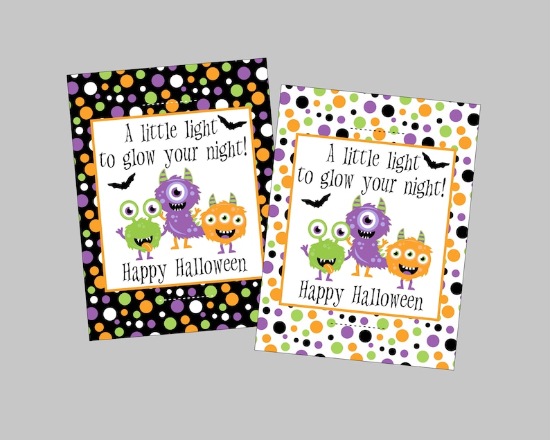 Printable A Little Light to Glow Your Night. Monster Glow Stick Cards ...