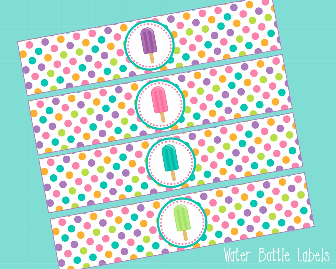 Printable Water Bottle Labels for Ice Pop Party, Pool Party, Summer ...