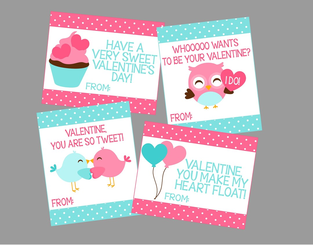Printable Valentine's Day Cards. Cupcake, Owl, Love Birds, and Balloons ...