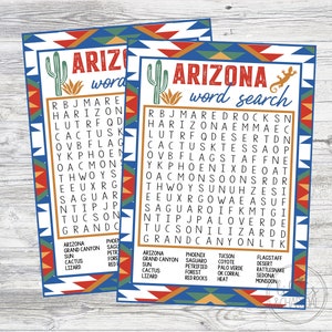 Printable Arizona Word Search. Word Search for Arizona US States Travel ...