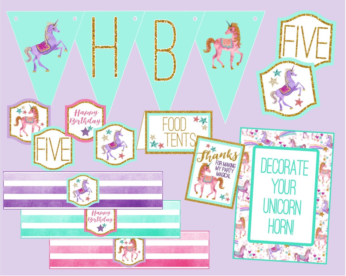 Unicorn Birthday Decoration Package. Glitter, Magical Unicorn Birthday ...