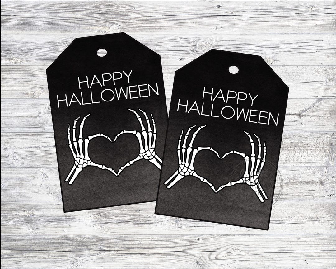 Printable Skeleton Heart Hands Happy Halloween Tag. Teen Tween ...