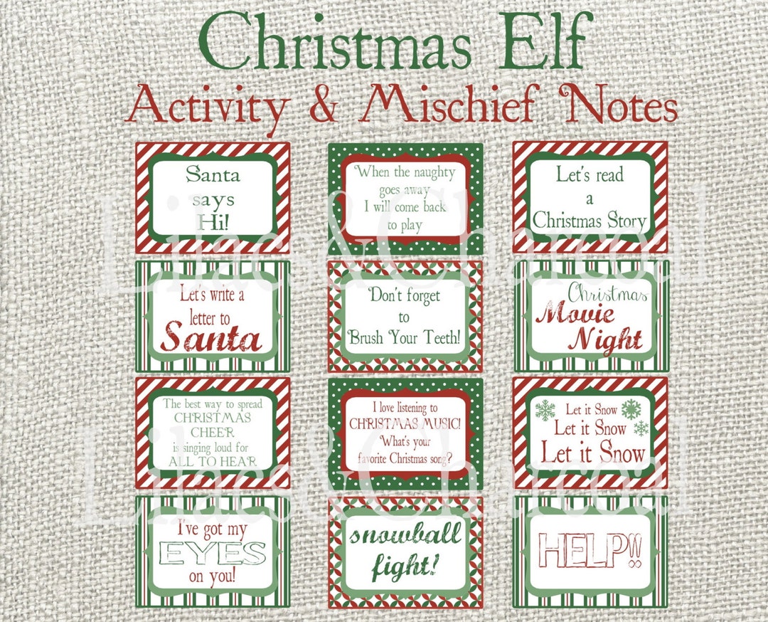 Christmas Elf Activity Cards, Note Cards, Mischief Cards. 32 Different ...
