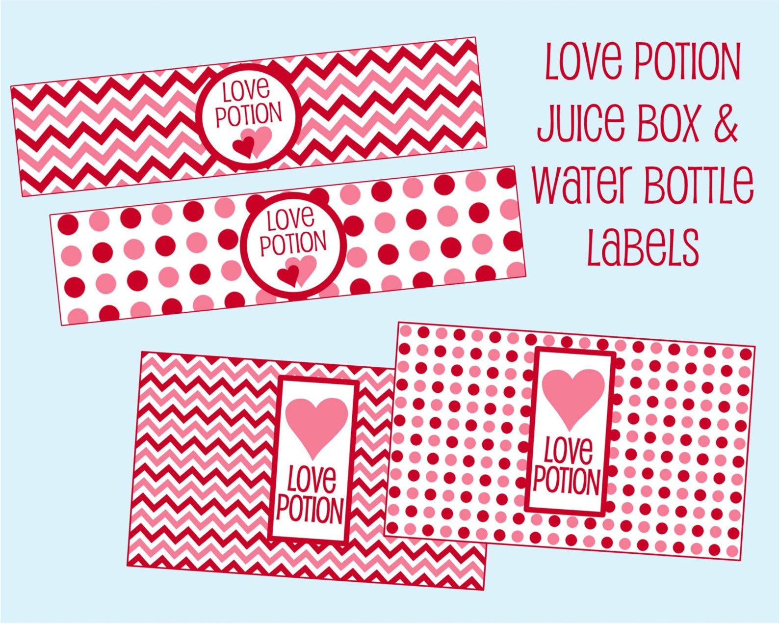 Love Potion Juice Box and Water Bottle Labels. Valentine's Day Labels ...