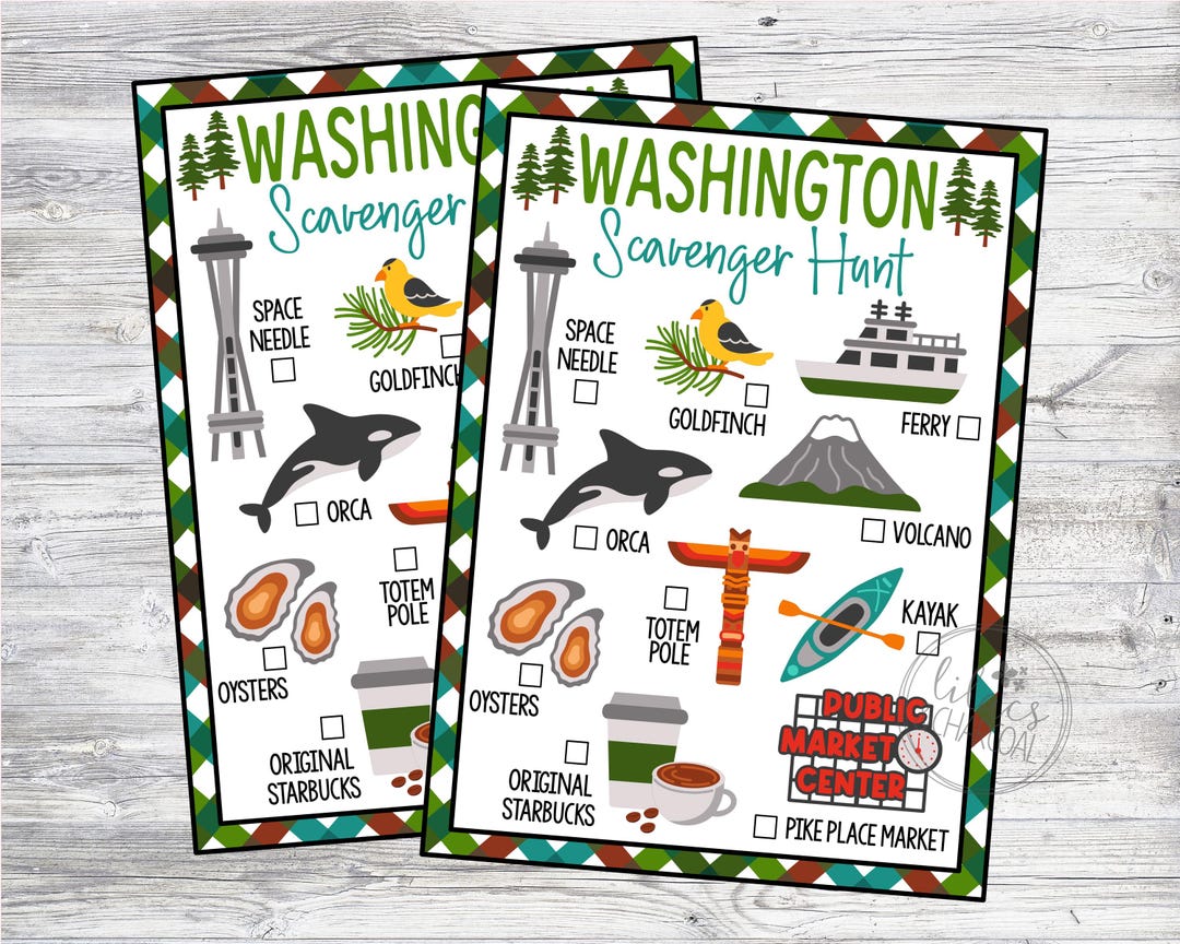 Printable Washington Scavenger Hunt. Travel & Sightseeing Activity for ...
