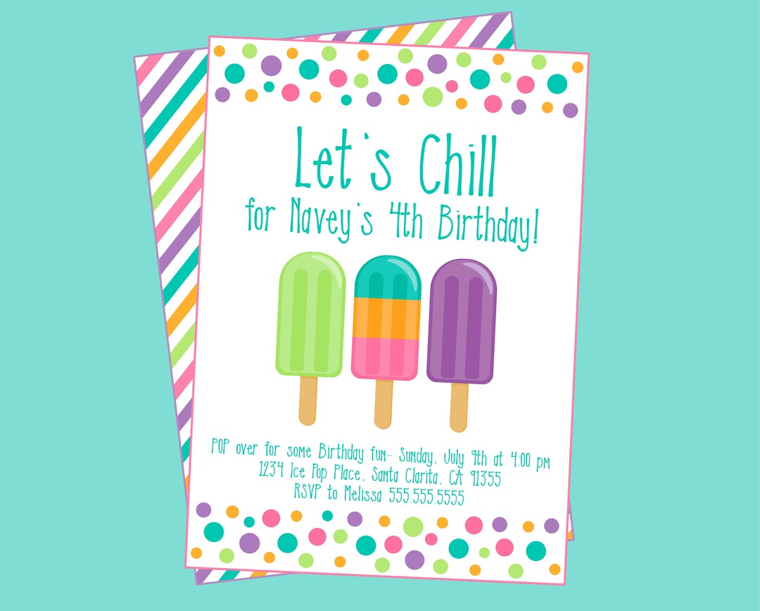 Let's Chill Summer Birthday Party Invitation. Ice Pop, Summer, Pool ...