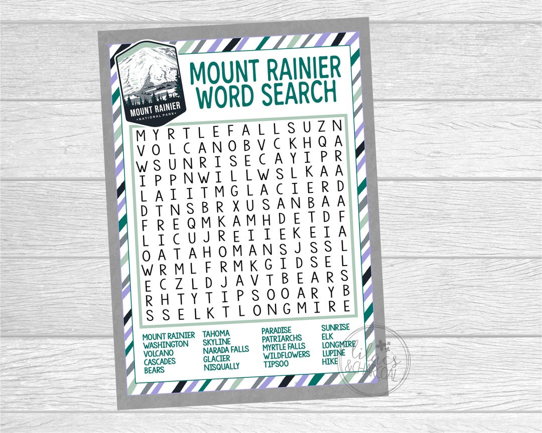Printable Mount Rainier Word Search. Word Search for National Parks ...