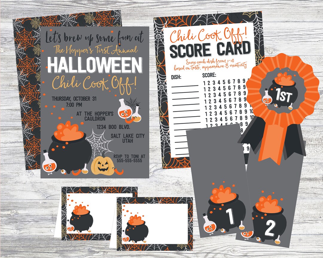 Halloween Chili Cook off Invitation and Set. Incl. Invitation, Score ...