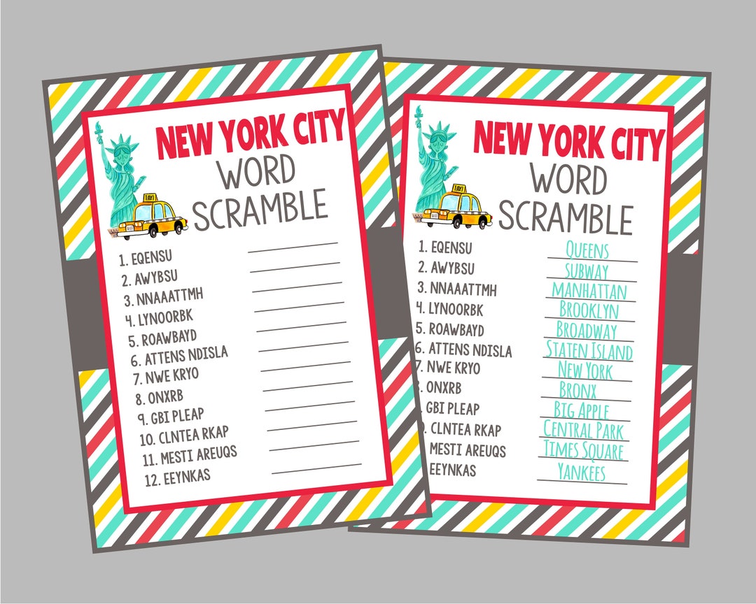 New York City Word Scramble. Printable Instant Digital Download ...