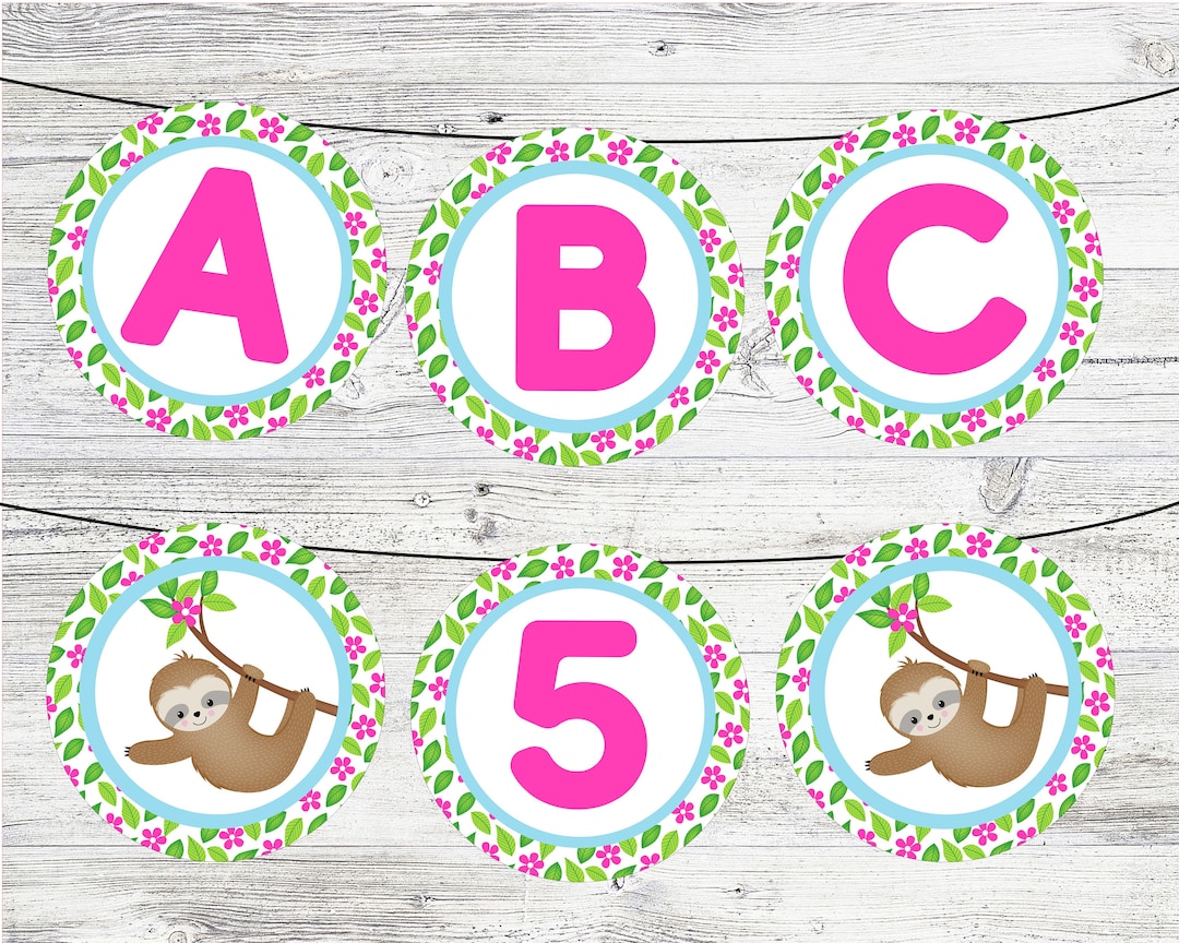 Sloth Party Banner. Printable Banner Package W/ Full Alphabet, Happy ...