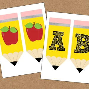Back to School Pencil Banner. FULL ALPHABET, Instant Digital Download ...