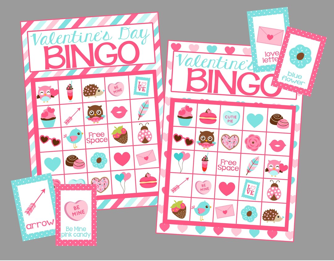 24 Card Valentine's Day Bingo Set. 24 Game Cards Plus Calling Cards ...