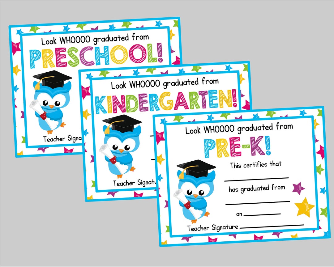 Preschool, Pre-k & Kindergarten Graduation Certificates. Printable ...