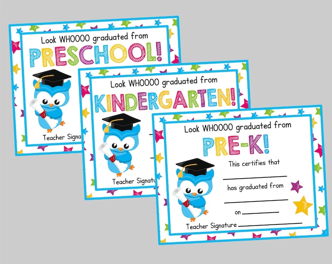 Preschool Pre-k & Kindergarten Graduation Certificates. - Etsy