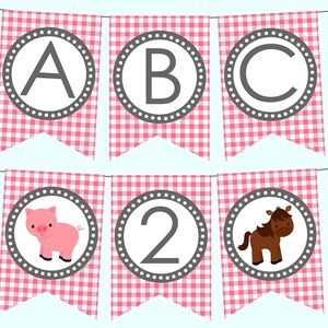 Pink Farm Party Banner. Full Alphabet Plus Farm Animals & Number 1-5 ...