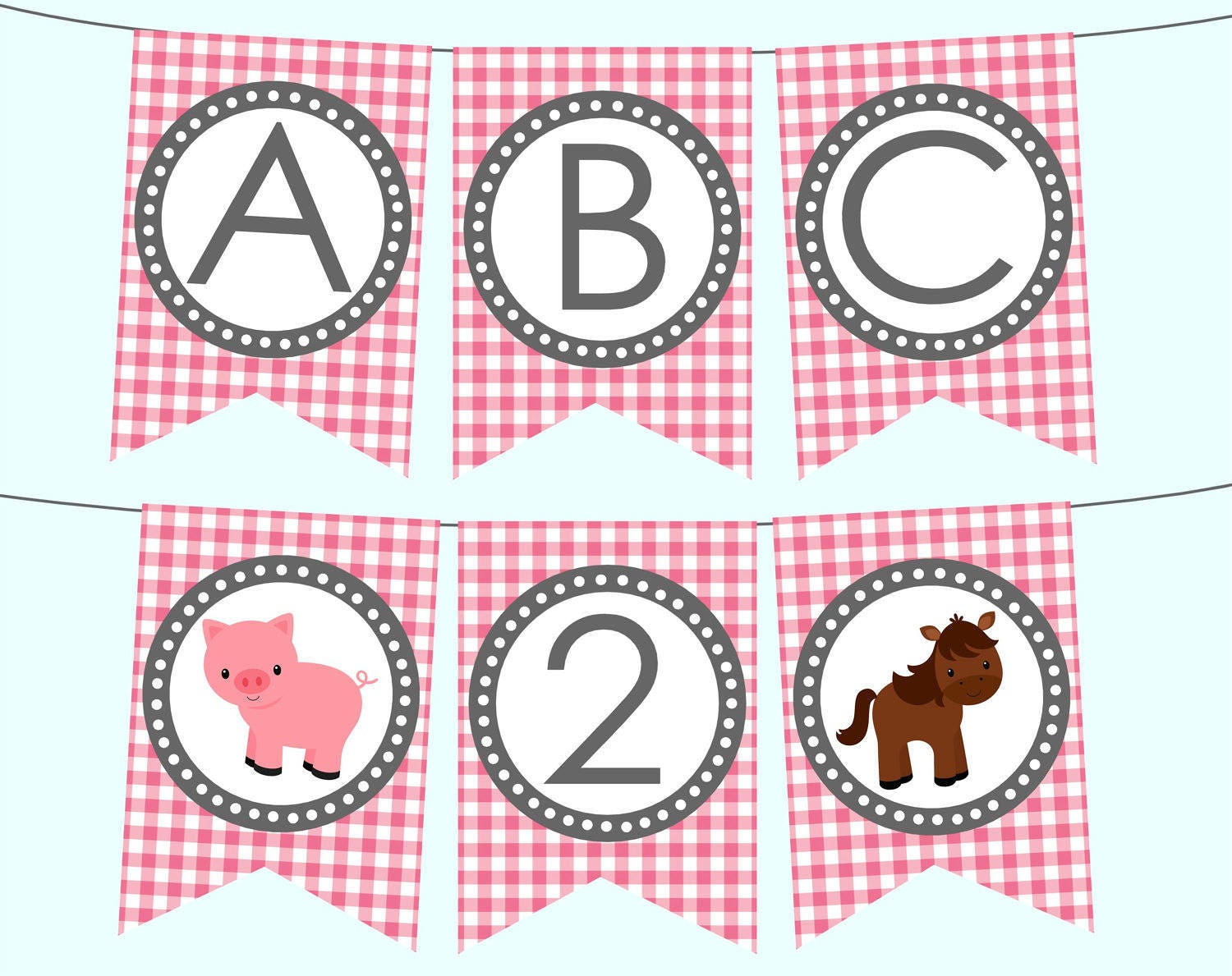 Pink Farm Party Banner. Full Alphabet Plus Farm Animals & | Etsy