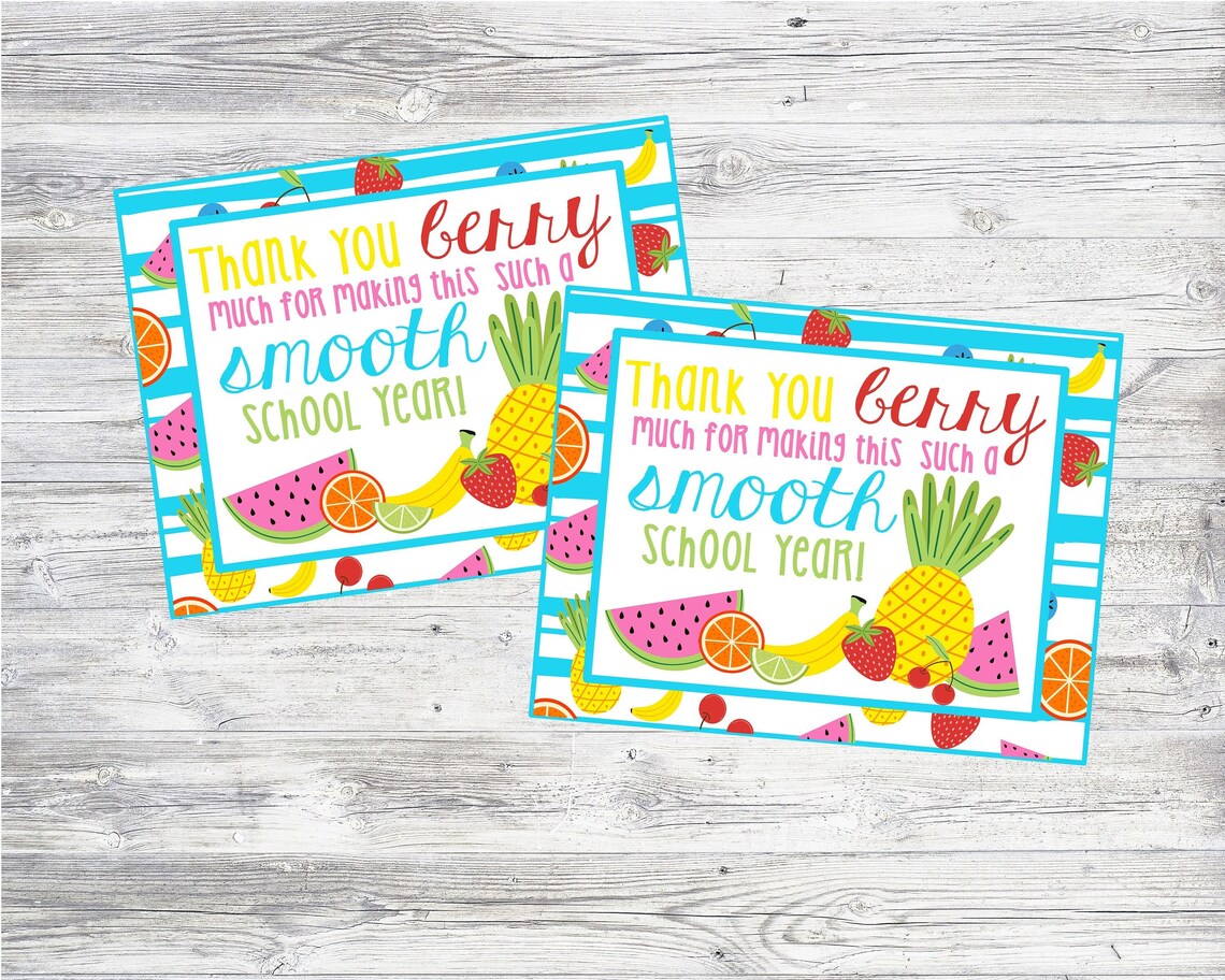 Printable Smoothie Teacher Appreciation Gift Tag. Berry Smooth | Etsy