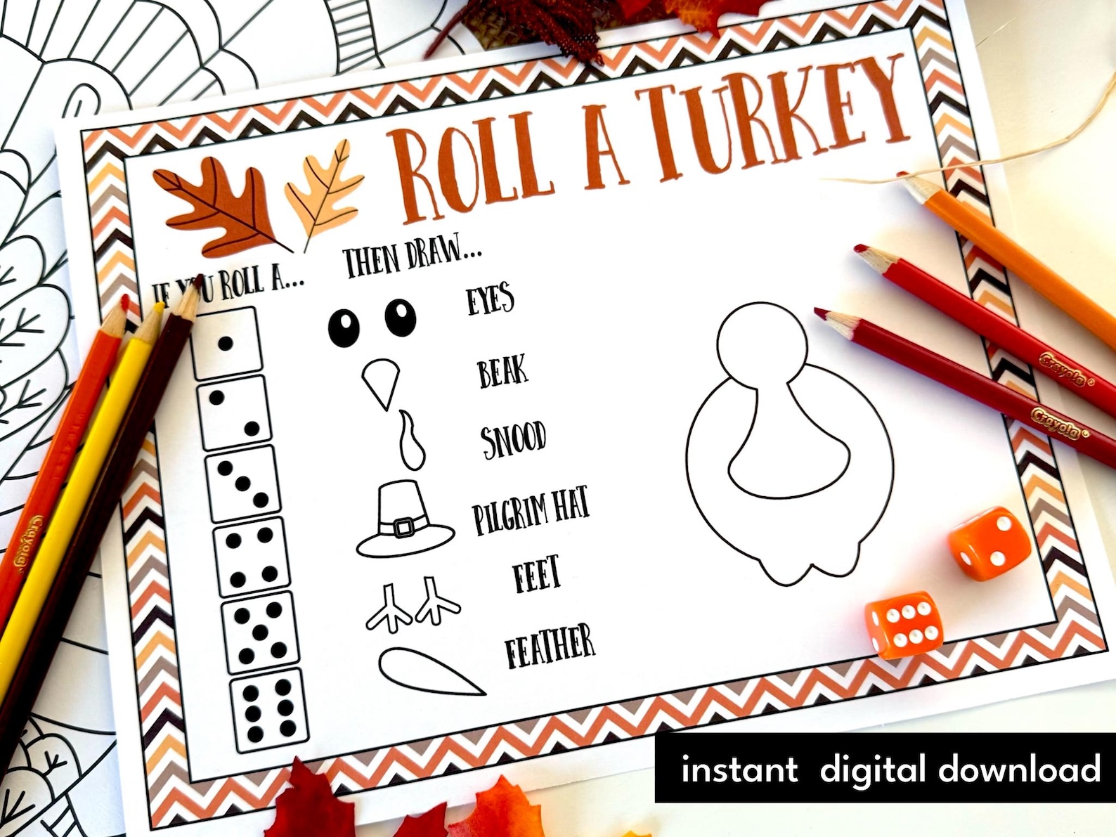 Printable Roll A Turkey Game. Thanksgiving Turkey Dice Game, Classroom ...