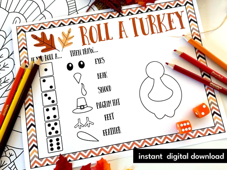 Printable Roll A Turkey Game. Thanksgiving Turkey Dice Game, Classroom ...