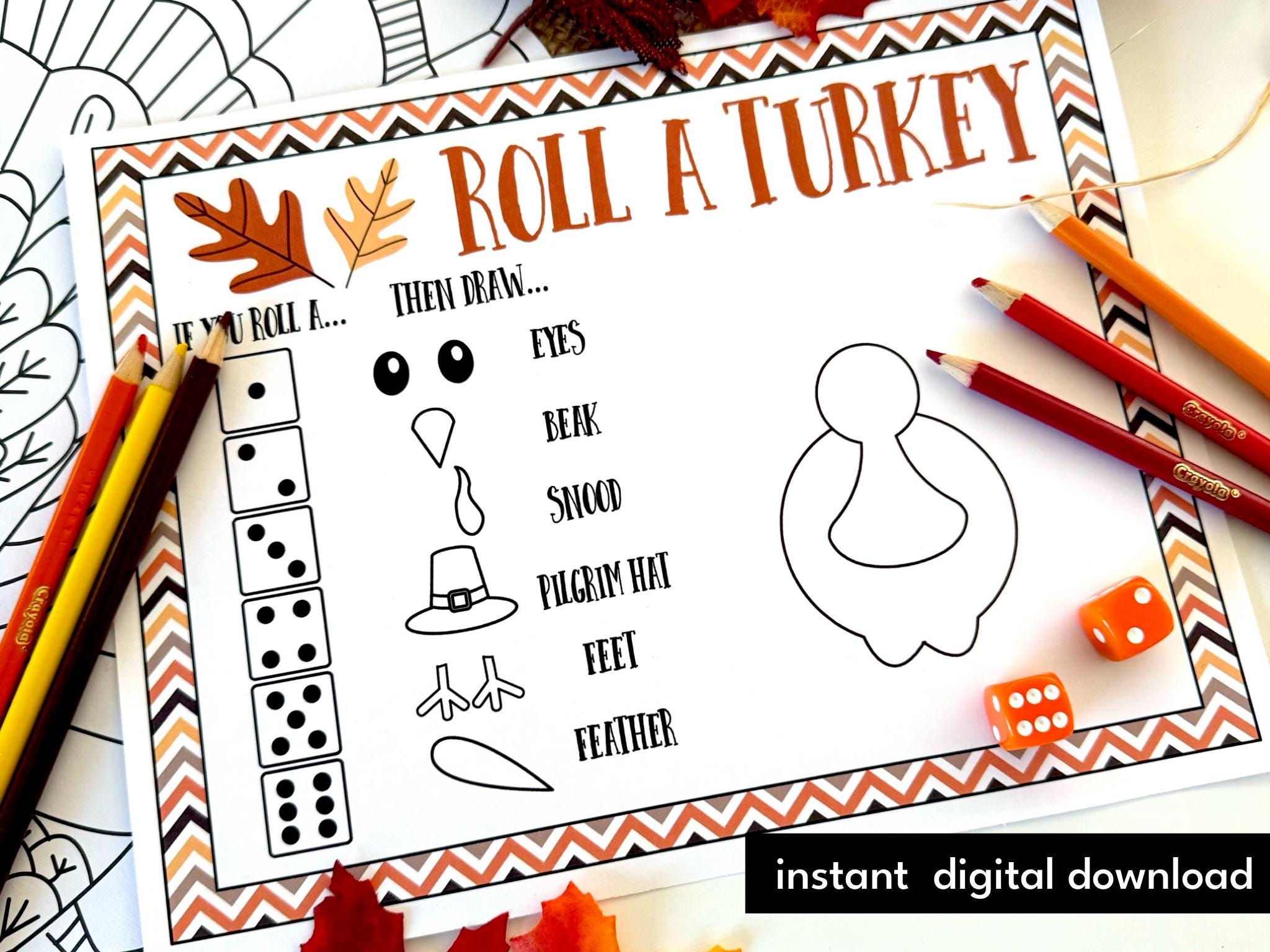 Printable Roll A Turkey Game. Thanksgiving Turkey Dice Game, Classroom ...