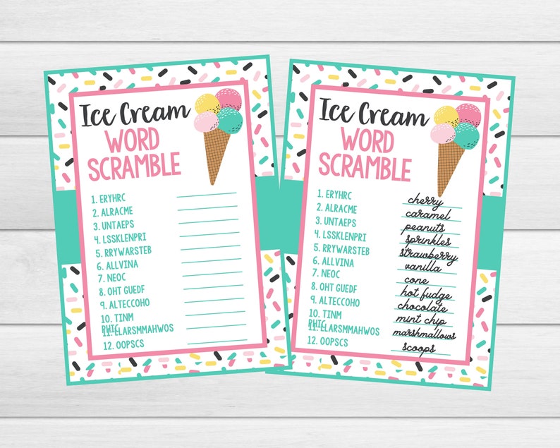 Ice Cream Word Scramble. Printable Instant Digital Download. Perfect ...