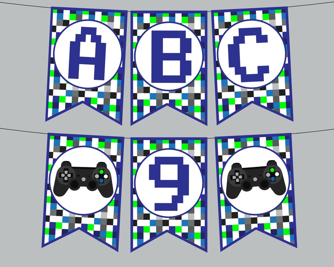 Game On! Full Alphabet Banner for Video Game Birthday Party. Happy ...