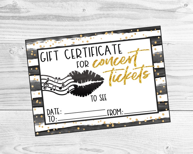 Printable Gift Certificate for Concert Tickers. Music or Concert Ticket ...