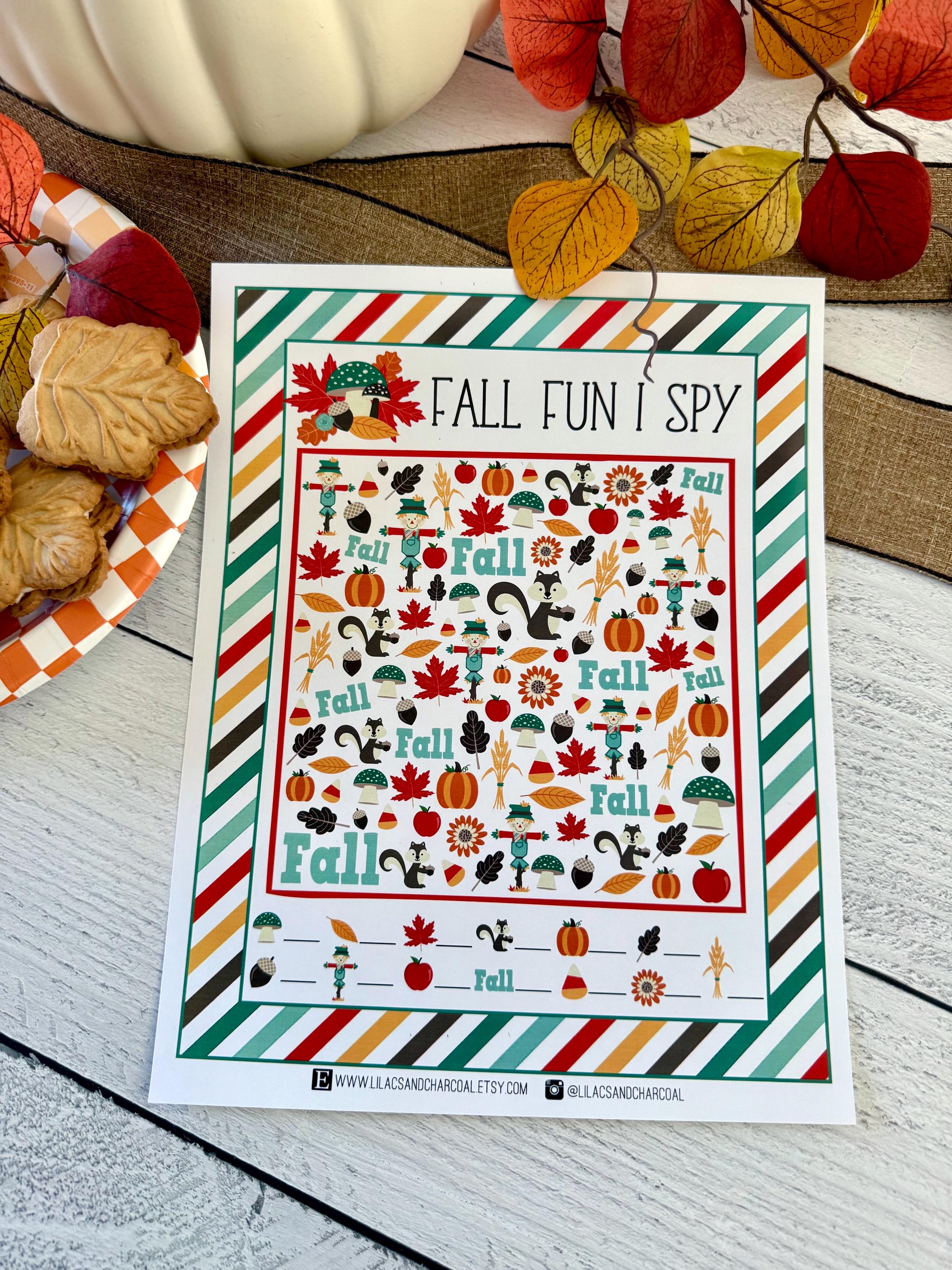 Fall Fun I Spy Printable Games. 5 Different Sheets Easier to Harder ...