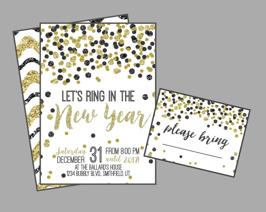 New Year's Eve Party Invitation. Let's Ring in the New Year. Black and ...