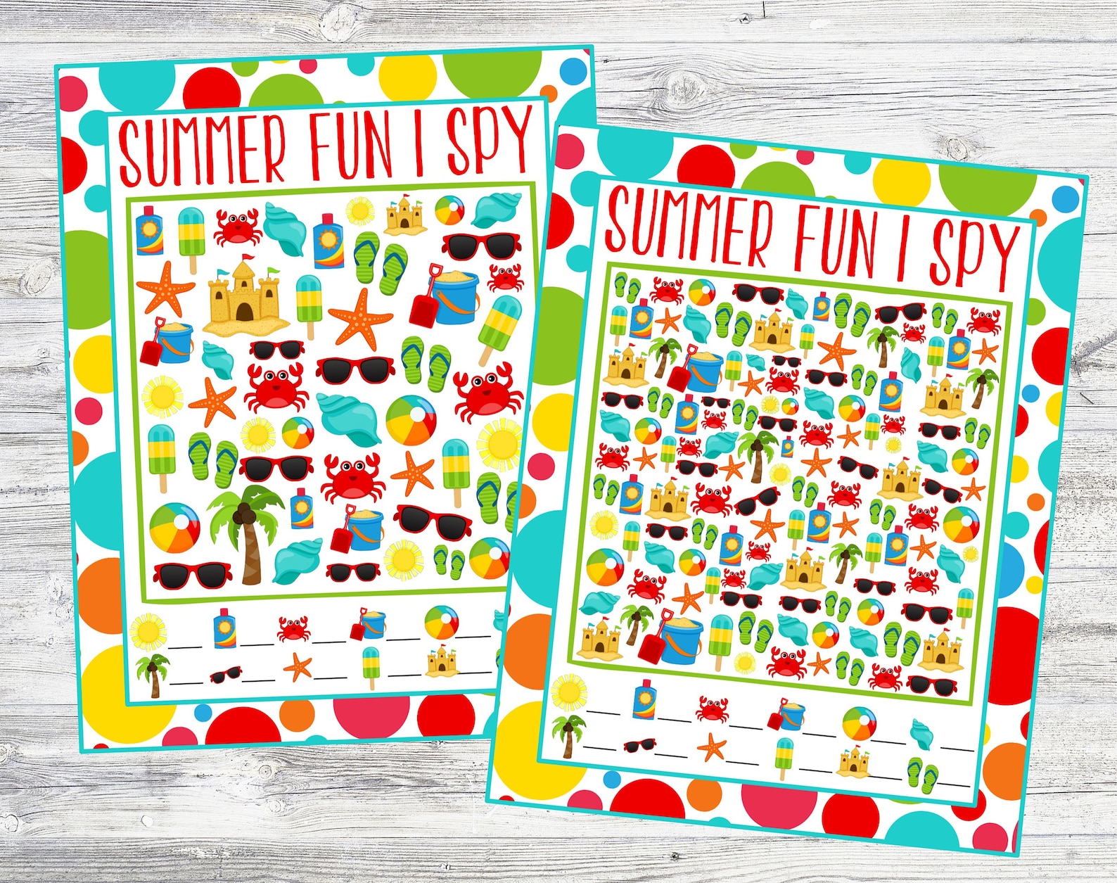 Summer Fun I Spy Printable Games. 5 Different Sheets Easy to Hard ...