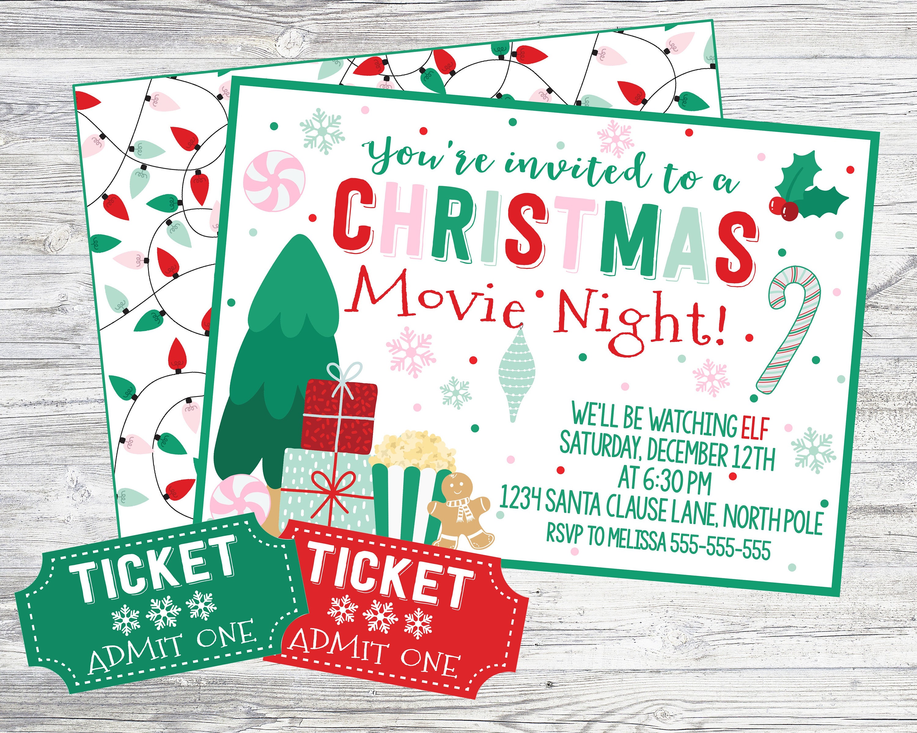 Christmas Movie Night Invitation. Family Christmas Movie Night. Holly ...