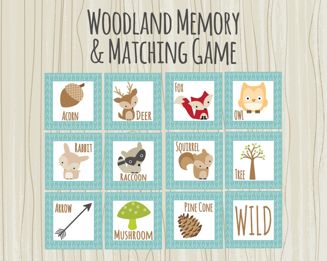 Woodland Memory Matching Flash Cards Game. Instant Digital Download ...