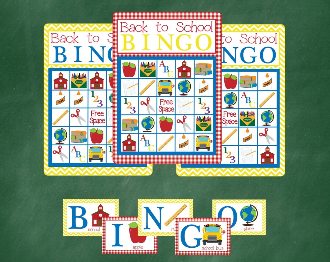 Back to School Bingo Game Set. 12 Game Cards, Plus Calling Cards and ...