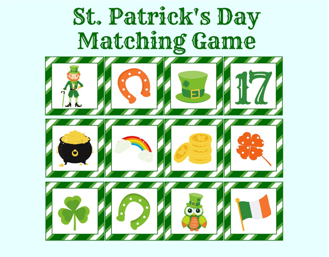 St. Patrick's Day Memory Game. Instant Digital Download. Great Toddler ...