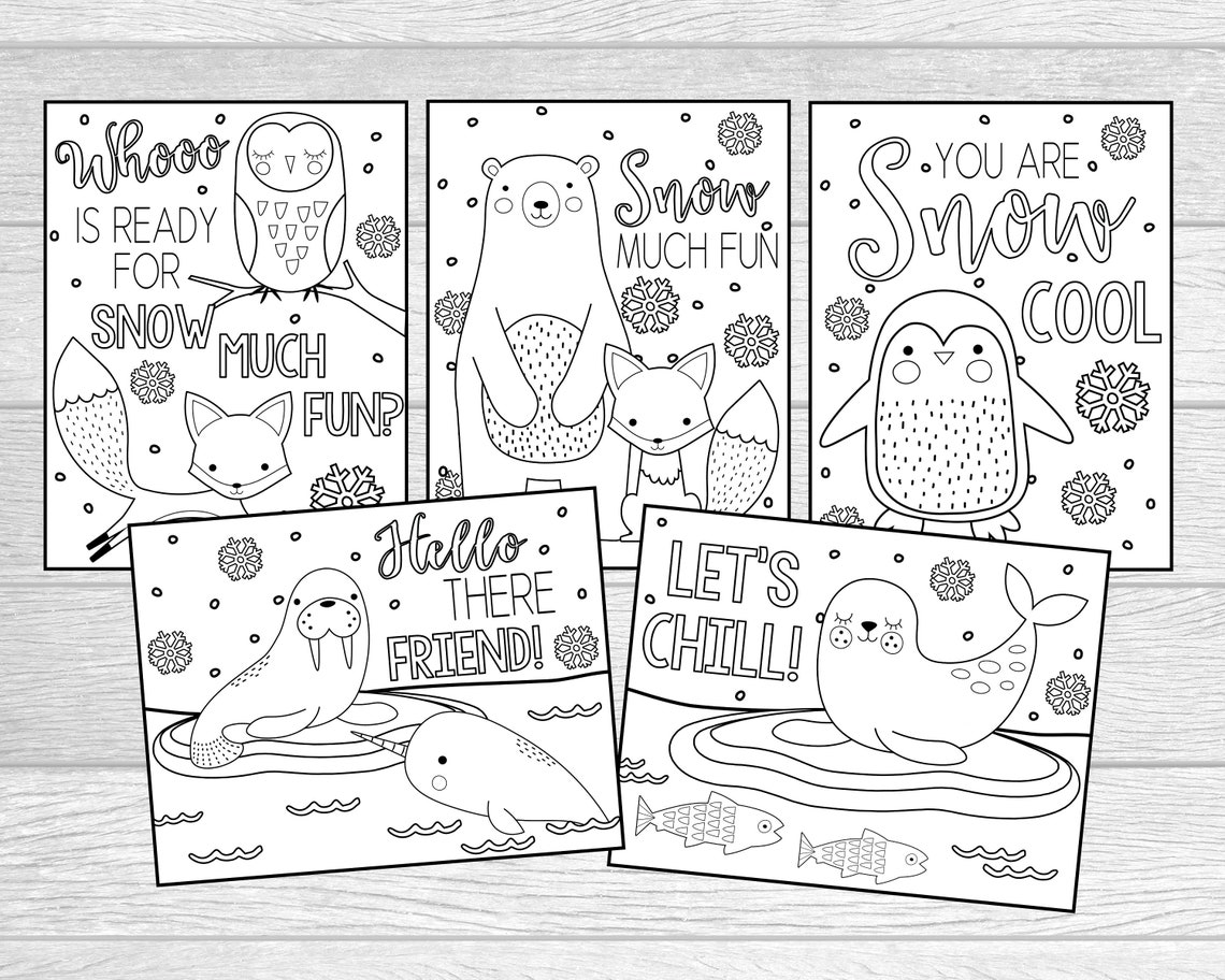 Printable Winter Animal Coloring Pages for Kids or Adults | Etsy