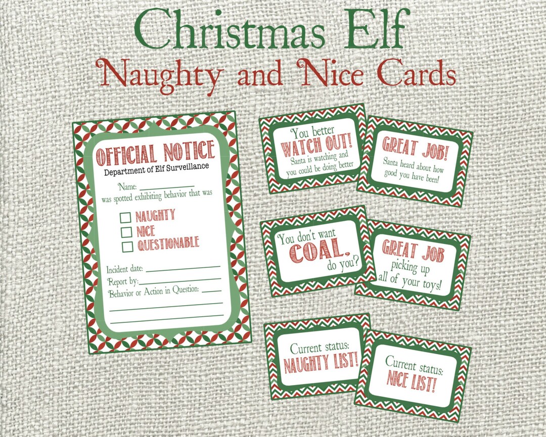Christmas Elf Behavior Update Cards. Naughty & Nice List Cards ...