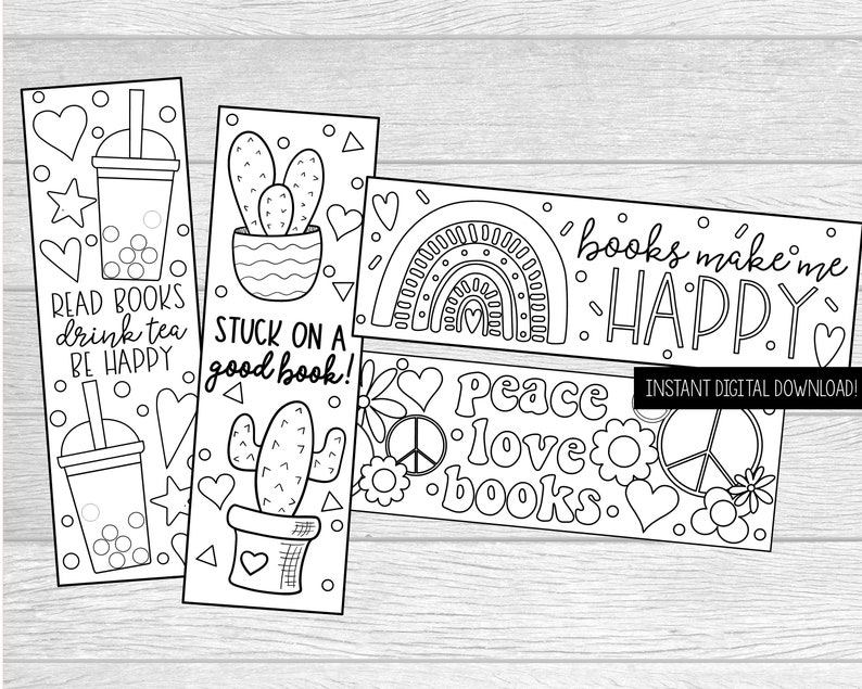 Printable Color Your Own Tween/teen Bookmarks. Instant Digital Download ...
