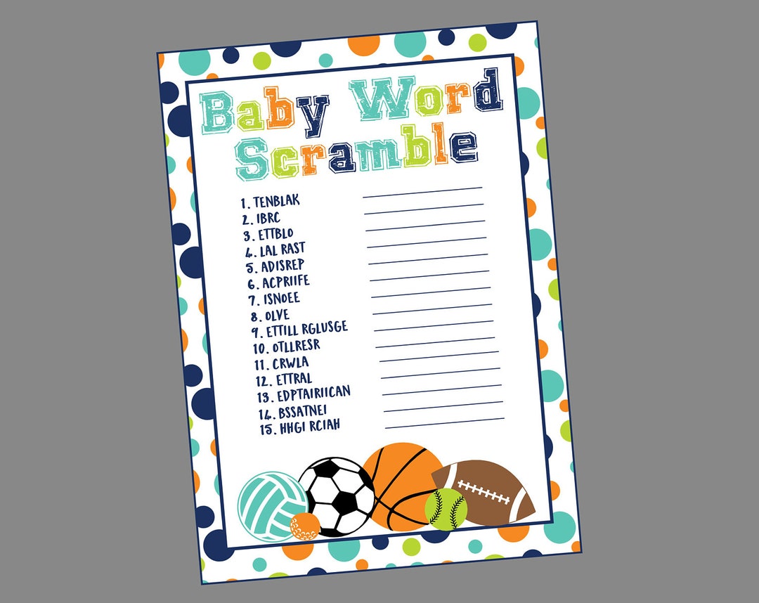Baby Word Scramble All-star Sports Baby Shower Game. Instant Digital ...