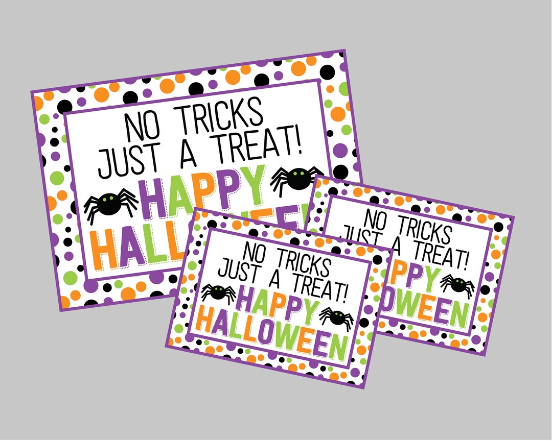 No Tricks, Just A Treat Halloween Cards and Tags. Instant Digital ...
