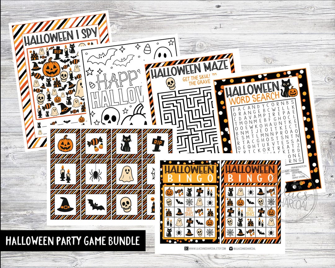 Printable Halloween Game Bundle: Bingo, Maze, I Spy, Word Search ...
