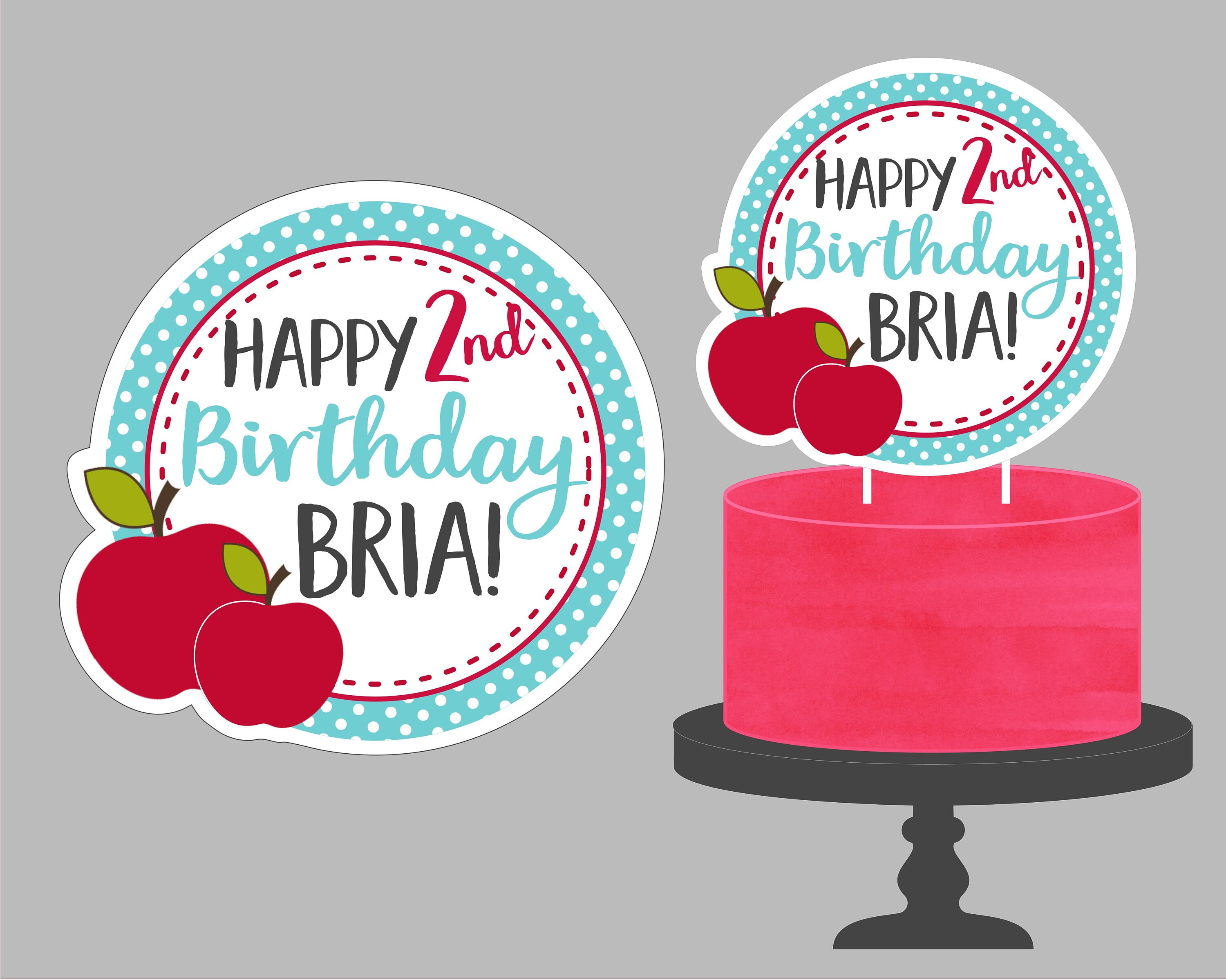 Printable Apple Birthday Cake Topper. Personalized Cake Topper for ...