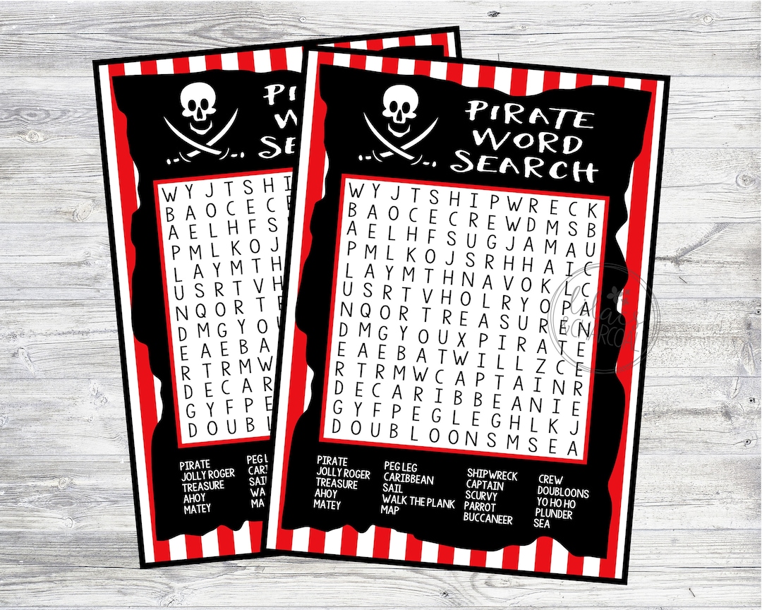 Pirate Word Search Game. Printable Word Search Game for Pirate Party ...