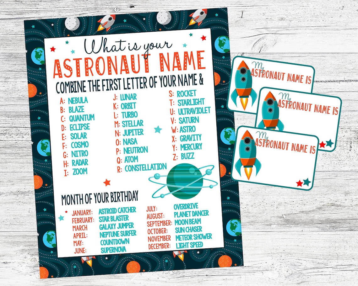 What is Your Astronaut Name? Printable Sign & Name Tags for Space Party ...